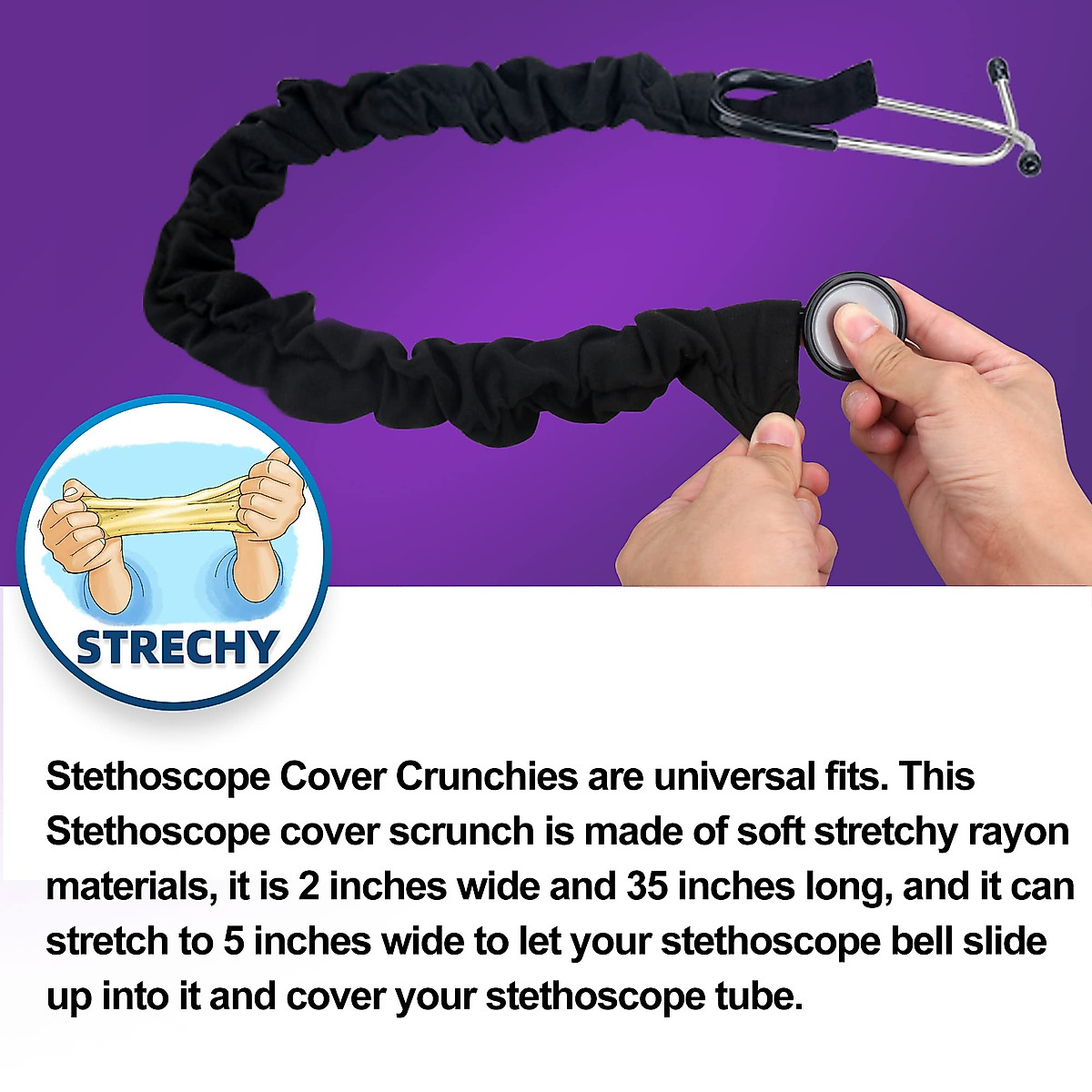 ABAMERICA Stretchy Stethoscope Cover Scrunchie, Stretchy Slim Looking Stethoscope Sleeves Universal Fit to All Types of Stethoscopes