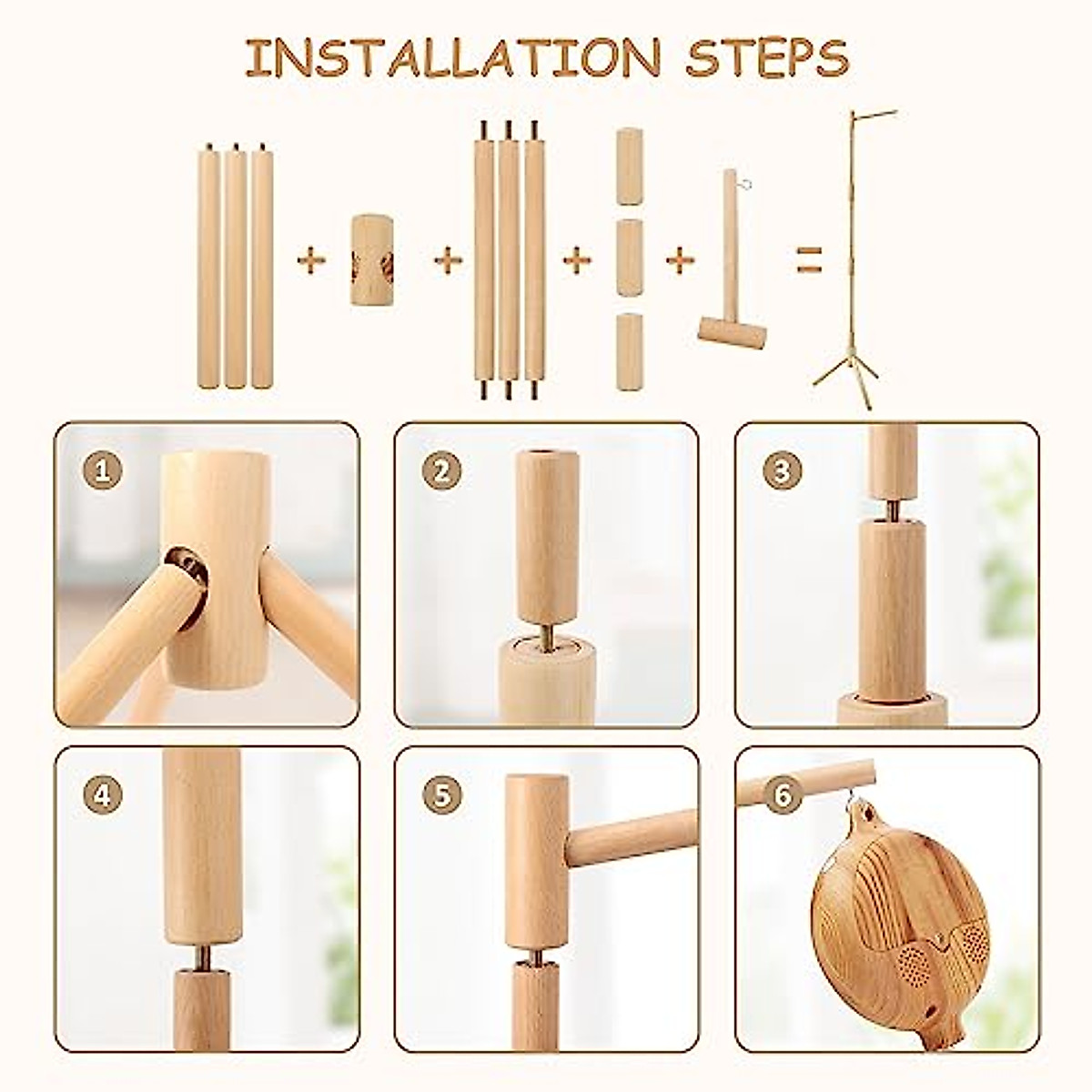 Floor Standing Mobile Arm for Crib with Music Box, Crib Mobile Motor - Volume Control, 9 Lullabies, 57.8 Inch Baby Crib Mobile Arm - 100% Beech Wood, Anti-Dumping - Baby Mobile Stand for DIY Mobile