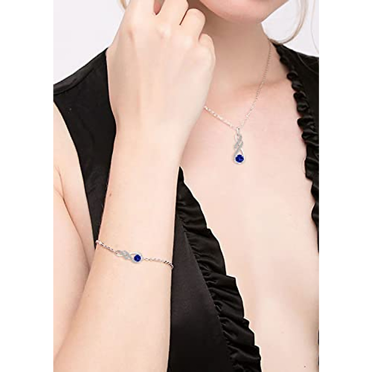 LOCIBLO September Birthstone Bracelets for Women Girls 925 Sterling Silver Blue Synthetic Sapphire Bracelet White Gold Infinity Pendant Anniversary Birthday Gifts Jewelry for Her, 6.7"+1.2"