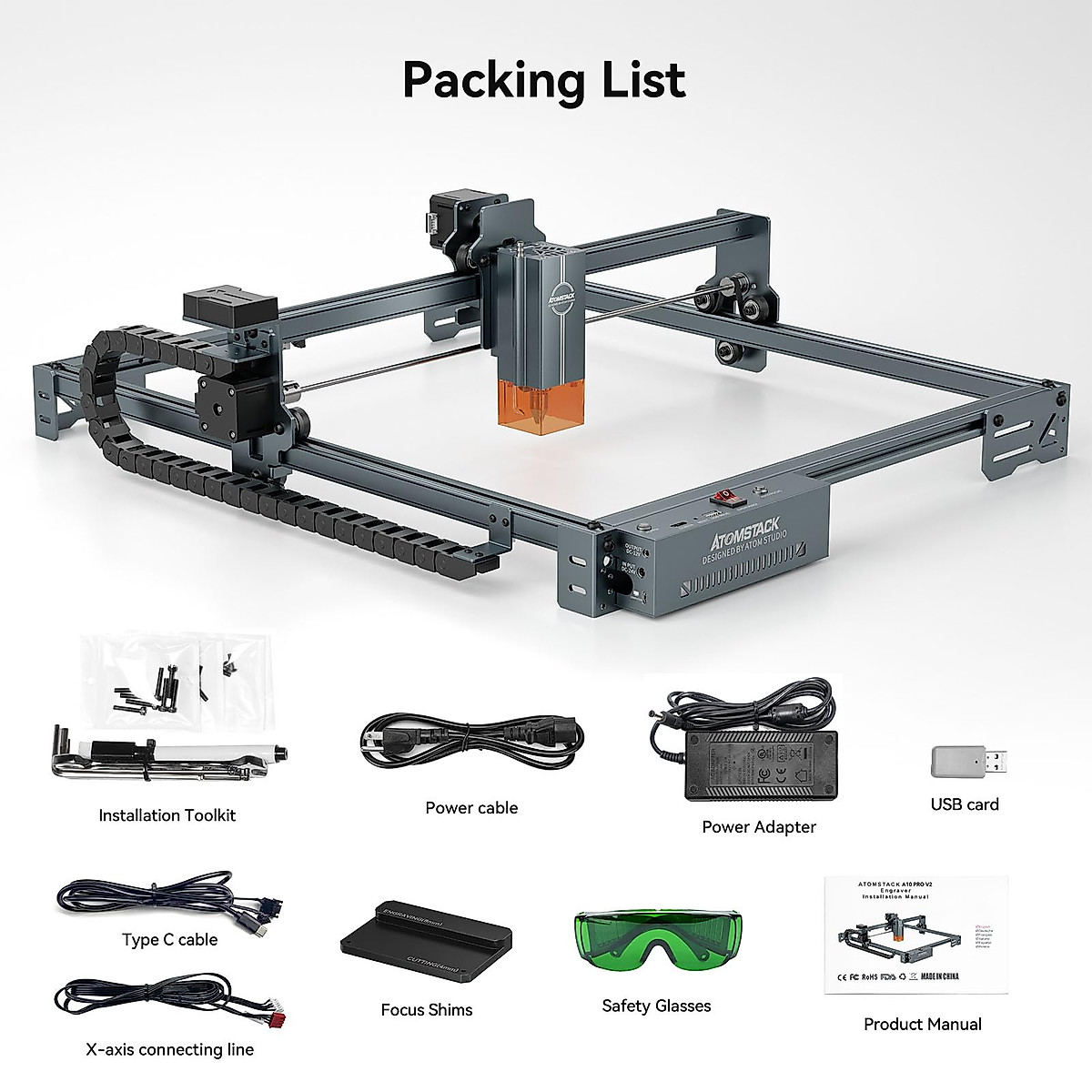 ATOMSTACK X7 Pro 50W Laser Engraver, Laser ingravor Cutter, 10W Output Power CNC Laser Engraver Cutting Machine, Eye Protection Fixed-Focus, DIY Laser Marking for Wood and Metal, 400x410mm