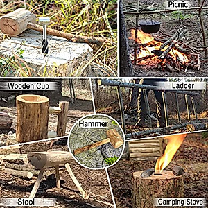 BIYIEE Survival Settlers Tool, Scotch Eye Wood Auger Drill Bit Stainless Steel Bushcraft Hand Auger Wrench for Camping, Manual Auger Outdoor Survival Tools, Survival Gear and Equipment, Brown