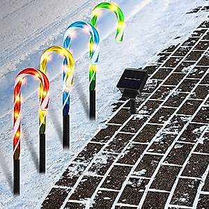 Outdoor Christmas Decorations Solar Christmas Candy Cane Lights, 4 Packs Solar Christmas Decorations Indoor Outdoor Markers for Patio Garden Walkway Decorations (Mix Color)