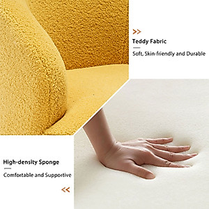 KIVENJAJA Swivel Barrel Chair, Teddy Sherpa Upholstered Modern Round Accent Arm Chairs, Boucle 360 Degree Swivel Small Single Sofa Armchair for Nursery Living Room Bedroom (Teddy, Yellow)