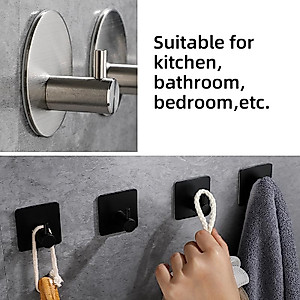 lesoe Heavy Duty Adhesive Hooks, Bathroom Hooks 4 Pack, SUS304 Stainless Steel Strong Strips Stick for Doors, Bathroom Kitchen Hanging Hats, Coats, Clothes, Wall Hangers Without Nail (4, Black-1)