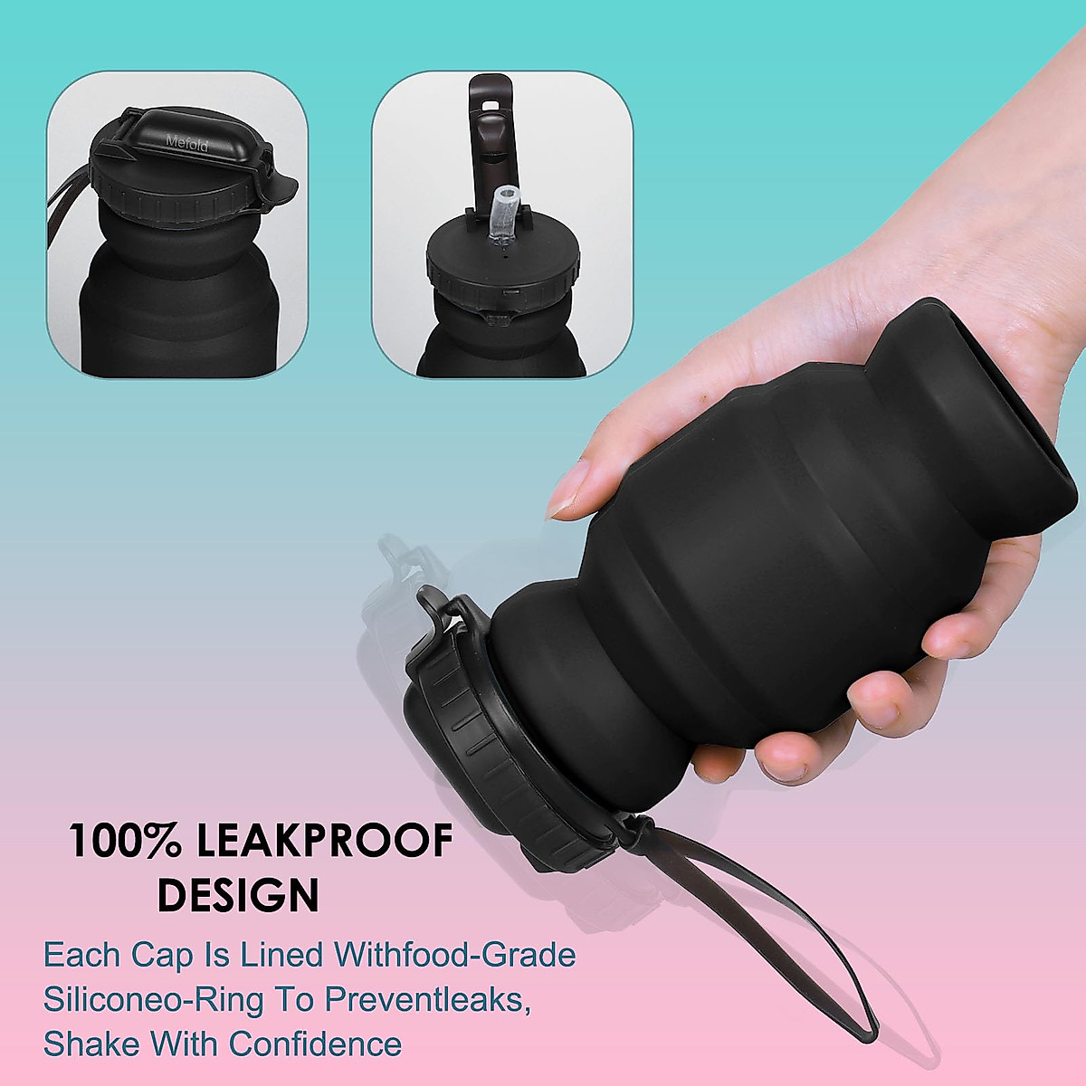 Mefold Water Bottles Collapse Silicone Durable Leak Proof Straw,Foldable Medical Grade BPA-Free,11oz Lightweight bottles for Kids Travel, Portable, Cycling, Hiking, Sports, Gym, Camping 320ML