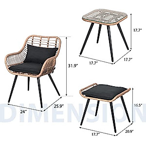 JOIVI 5 Piece Outdoor Patio Furniture Set, PE Rattan Wicker Small Patio Conversation Set Porch Furniture, Cushioned Patio Chairs with Ottomans and Side Table