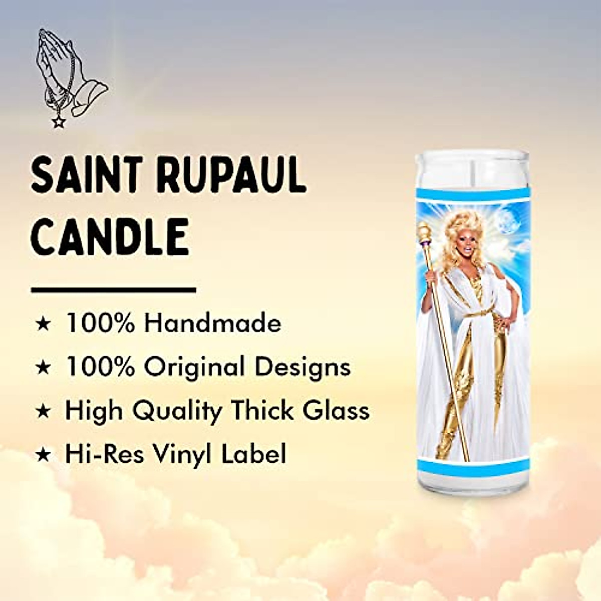 Celebrity Prayer Candle - Funny Drag Race Saint Candle - 8 inch Glass Prayer Votive - 100% Handmade in USA - Novelty Celebrity Gift