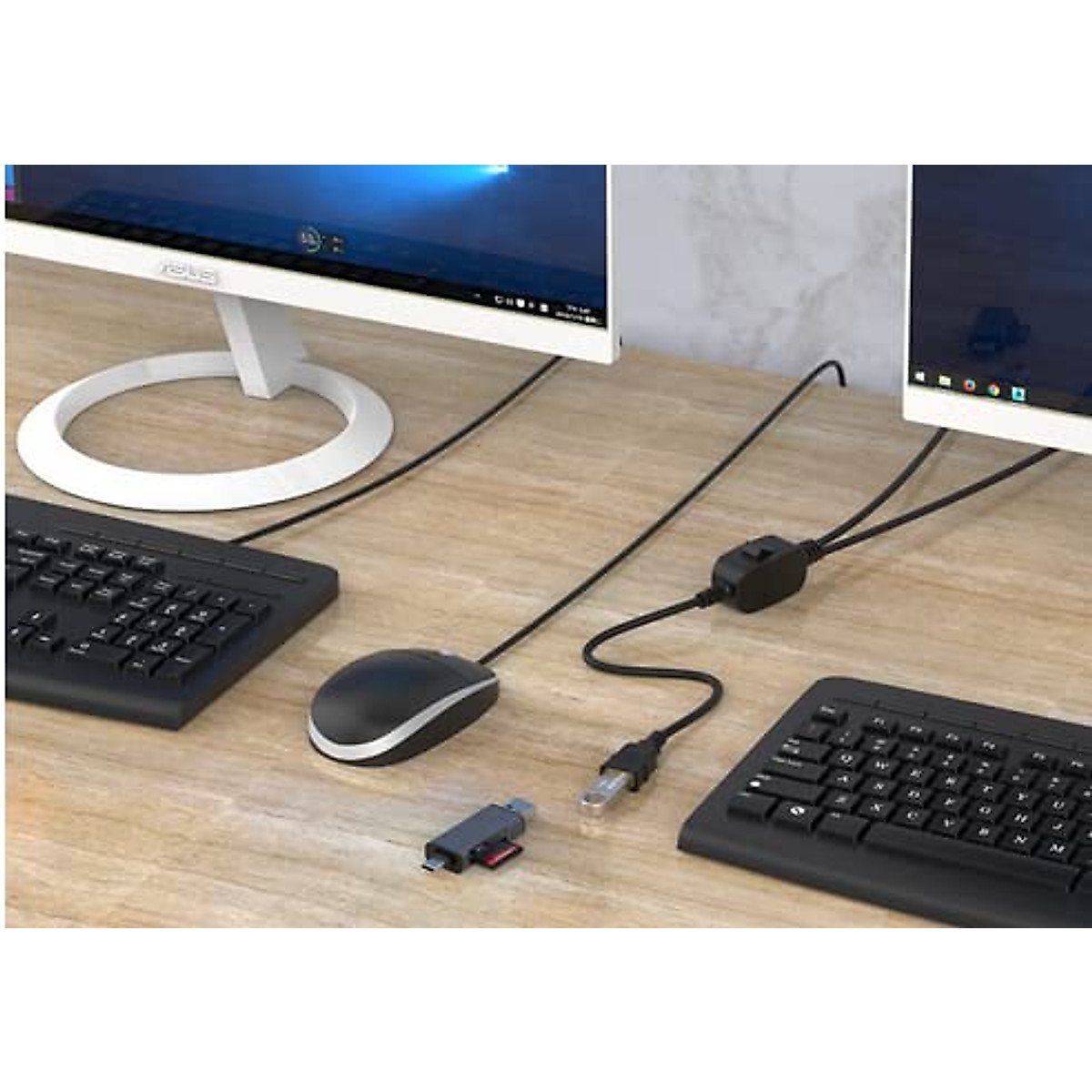 Vrllinking USB Splitter Cable,Printer Sharing Switch Cable, USB Splitter 2 Male 1 Female for Printer, Scanner, Speaker, Keyboard, Mouse Etc, with Printer Cable (5ft/1.5m)