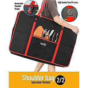 FINESUN Art Portfolio Case 34 x 22 Inches, Art Supply Storage Organizer, Art Bag with Frame Construction& Shoulder Straps, Portfolio Folder for Artwork, Drawings& TV, Standing Black