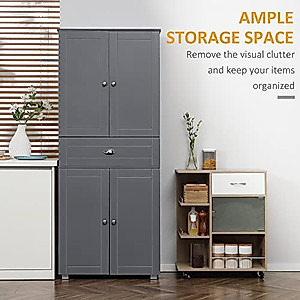 HOMCOM 72" Freestanding Kitchen Pantry Cabinet with 2 Large Double Door Cabinets and 1 Center Drawer, Grey