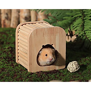 MPMLMF Hamster Sleeping House Hideout& Hamster Wood, Hamster Toys with Climbing Ladder, Hamster Accessories for Hamsters Gerbils Hedgehog or Similar-Sized Pets (Rectangle—Shaped)