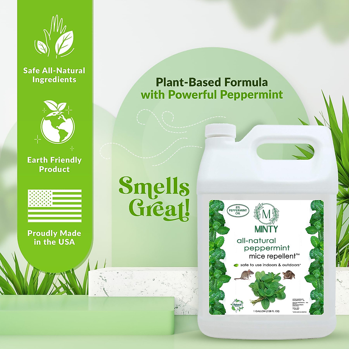 Minty Mice Repellent, Natural 5% Peppermint Oil Spray for Mice, Mouse, Rats and Rodents Indoor and Outdoor, House and Car Engine Use, 128 fl oz