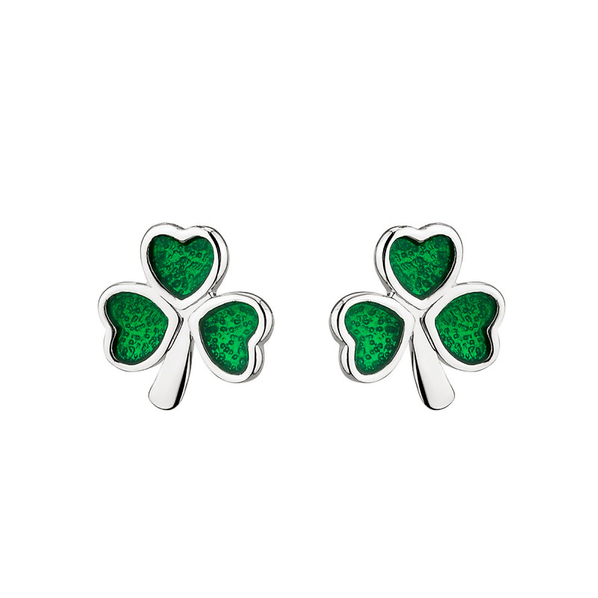 Biddy Murphy, Irish Three Leaf Clover Shamrock Earrings for Women, Sterling Silver Celtic Green Enamel Studs, Made in Ireland by Artisan Jewelers