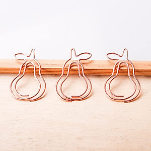 tiecawk 50 Pieces Pear Shape Paper Clips Cartoon Fruits Pear Bookmark Rose Gold Marking Clips Metal Paperclips for Office School Home Stationery Gift