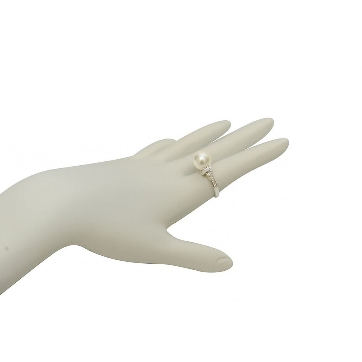 The Pearl Source 18K Gold 10-11mm round Genuine White South Sea Cultured Pearl & Diamond Ring for Women