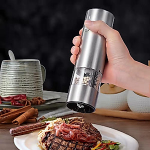 Electric Salt or Pepper Grinder, Rechargeable Stainless Steel Automatic Pepper Mill with Light, Adjustable Coarseness, Ceramic Core, One Touch Operation, Refillable, No Battery Needed