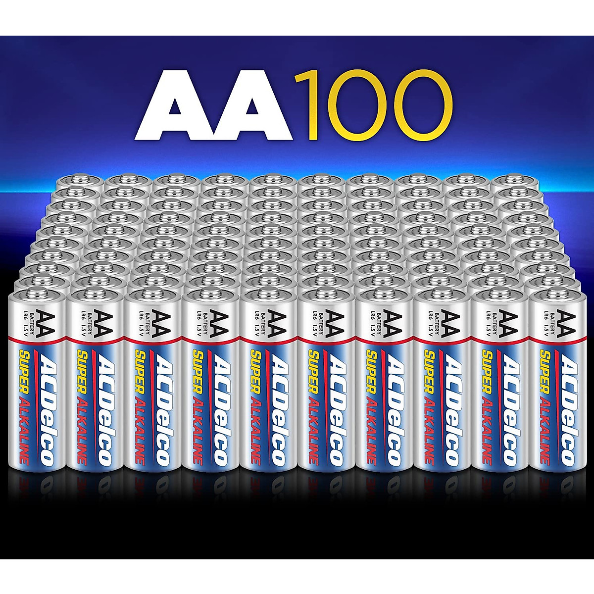 ACDelco 100-Count AA Batteries, Maximum Power Super Alkaline Battery, 10-Year Shelf Life, Reclosable Packaging