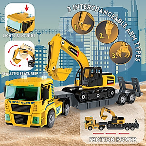 188 PCs Take Apart Excavator and Flatbed Tractor Truck Construction Toys - DIY Building Vehicle Playset Toy w/Drill, Lights & Sounds for Kids, Boys and Girls Ages 5 6 7 8 Years Old