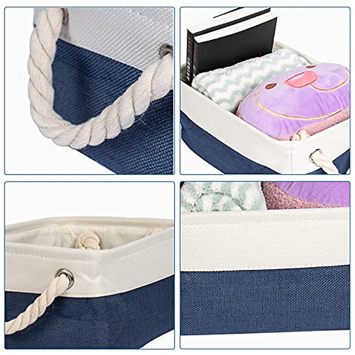 HOSEN 6 PACK Storage Large Basket Set - Collapsible Sturdy Cotton Organizer Basket Bin Box with Carry Handles for Linens, Towels, Toys11.8 X 7.8 X 5.1"