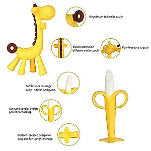 HAILI XMGQ Baby Teething Toys, Silicone Teether Freezer BPA Free, Soothe Babies Relief Sore Gums, Banana Finger Toothbrush, Fruit Shape Giraffe Set for Infant Boys and Girls