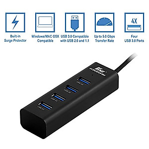 Kingwin USB Hub 4 Port USB 3.0 Data Hub Aluminum for Mobile SSD, MacBook, Mac Pro/Mini, iMac, Chromebook, Surface Pro, USB Flash Drives, Notebook PC, XPS, and More (KWZ-400-BK)