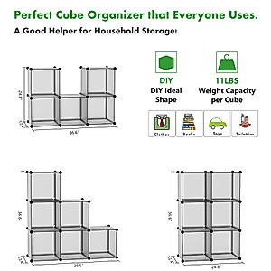 C&AHOME Cube Storage Organizer, 6-Cube Shelves Units, Closet Cabinet, DIY Plastic Modular Book Shelf, Ideal for Bedroom, Living Room, Office, 36.6" L x 12.4" W x 36.6" H Grey UPCS06G
