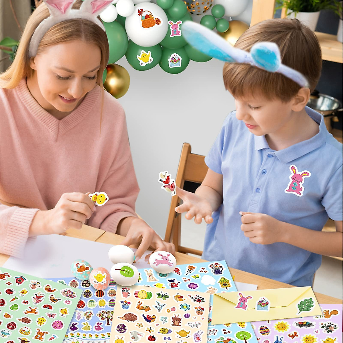 12 Sheets Easter Stickers for Kids, Easter Egg Bunny Stickers for Envelopes Cards Craft Scrapbooking Decorative, Easter Parties Favors Decorations Gift Supplies for Toddlers and Adults