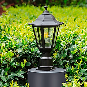 FUDESY Outdoor Post Light, Exterior Lamp Post Light Fixture with Pier Mount Base, Waterproof Pole Lantern Lighting with E26 Socket, Matte Black Plastic Lamp for Garden Patio Pathway(Bulb Included)