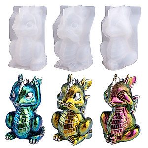 LET'S RESIN Dragon Resin Molds, Hear, Speak, See No Evil 3 Pcs Dragon Epoxy Resin Molds, Lively 3D Animal Silicone Molds for Epoxy Resin, Art Craft, Gift