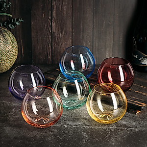 Colored Wine Glass Set, Large 12oz Bubble Glasses Set of 6, Unique Italian Style Tall for White & Red Wine, Water, Margarita Glasses, Color Tumbler, Gifts, Viral Beautiful Glassware (Stemless Wide)