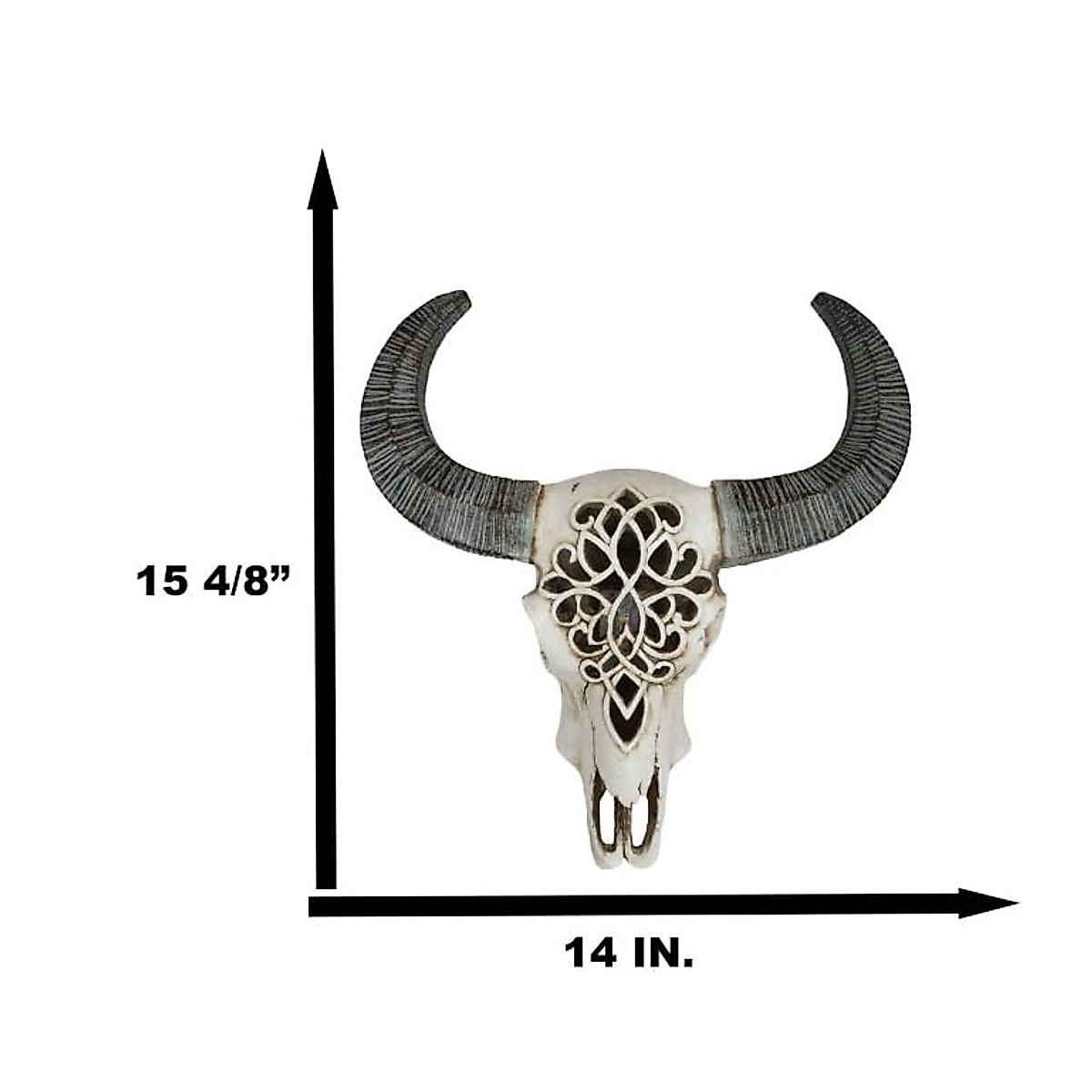 Ebros 16.5" Tall Southwest Aged Bone Tooled Filigree Lace Design Steer Bison Buffalo Bull Cow Horned Skull Head Night Light Lamp LED Wall Decor Plaque Skulls Western Accent Lighting