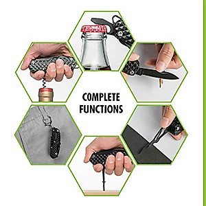 FantastiCAR 15 in 1 Multi-Tool, EDC Folding Pocket Knife with Premium Gift Box for Camping, Fishing, Hunting, Survival, Outdoor (Black)