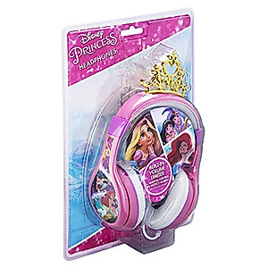 Disney Princess Kids Headphones, Adjustable Headband, Stereo Sound, 3.5Mm Jack, Wired Headphones for Kids, Tangle-Free, Volume Control, Foldable, Childrens Headphones Over Ear for School Home, Travel