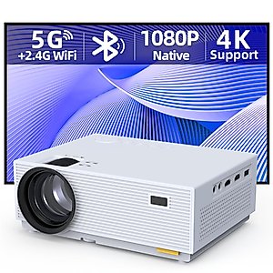 Alvar Mini Projector Native1080P Full HD Portable WiFi Projector 4k Supported, Bluetooth Projector Compatible with iOS Android Laptop TV Stick HDMI PS5