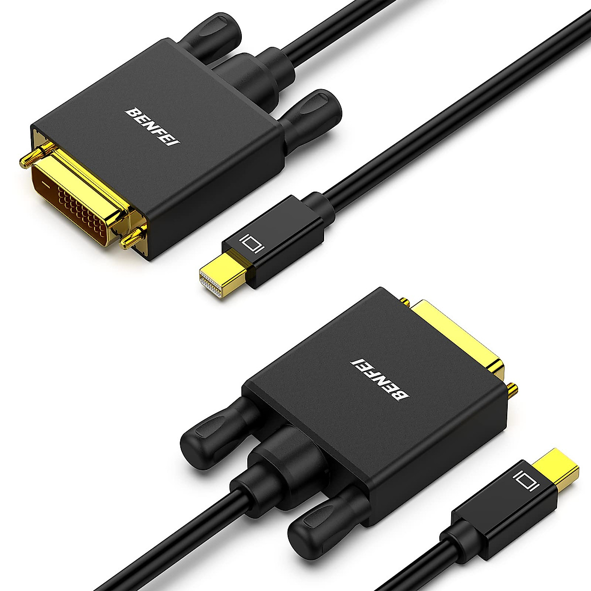 Mini DisplayPort to DVI 2 Pack Cable, Benfei Mini DisplayPort to DVI 6 Feet Cable (Thunderbolt 2 Compatible) with MacBook Air/Pro, Surface Pro/Dock, Monitor, Projector