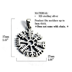 COSUMOSU 925 Sterling Silver Viking Compass Vegivisir pendant for Men Women