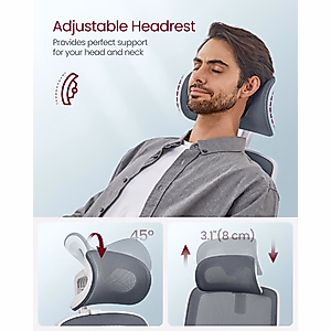 VASAGLE Office Chair, Ergonomic Design, Lumbar Support, High Back Desk Chair, Mesh Computer Chair, Foldable Armrests, Adjustable Headrest, Tilt Function, for Home Office, Dove Gray UOBN040G21
