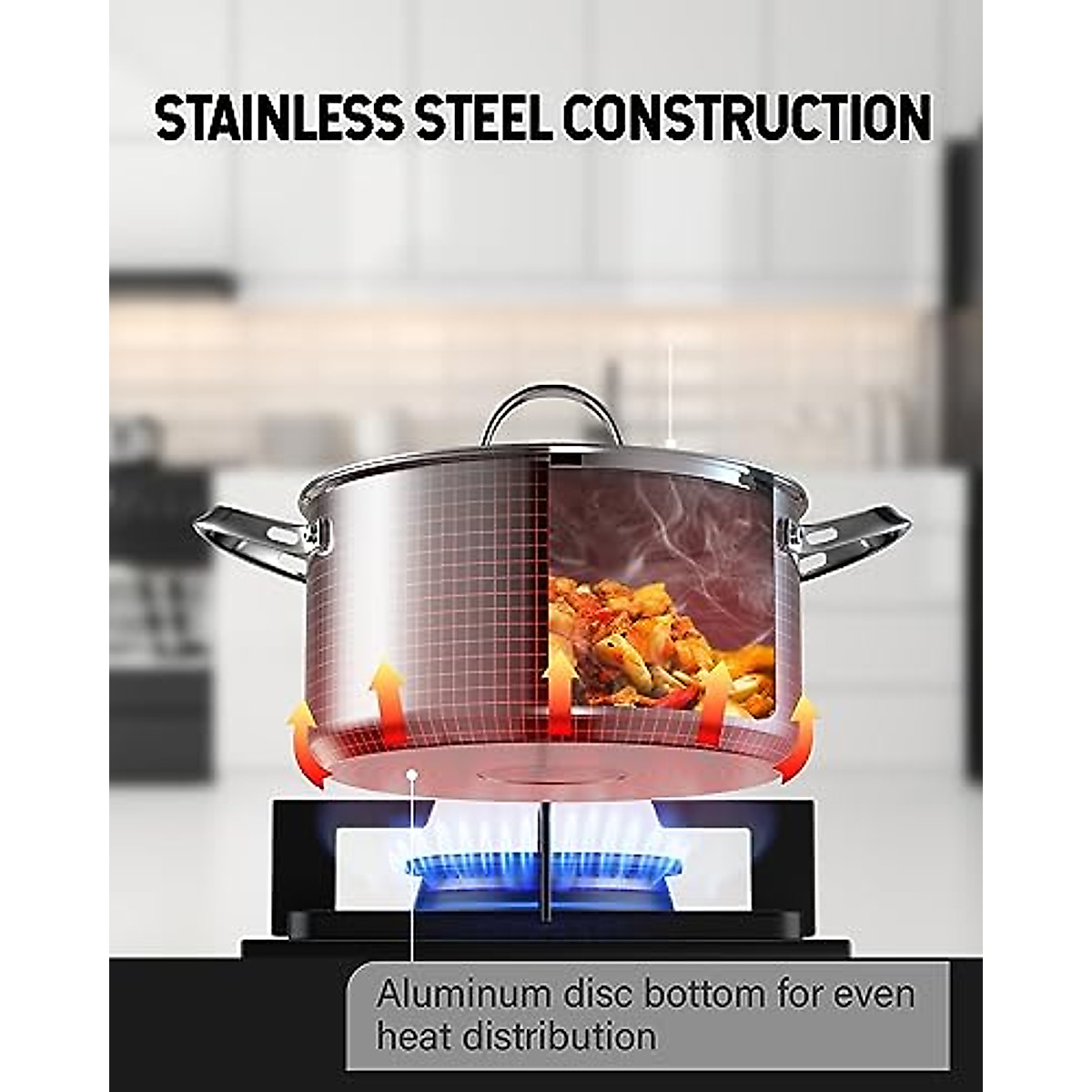 Cooks Standard Dutch Oven Casserole with Glass Lid, 7-Quart Classic Stainless Steel Stockpot, Silver