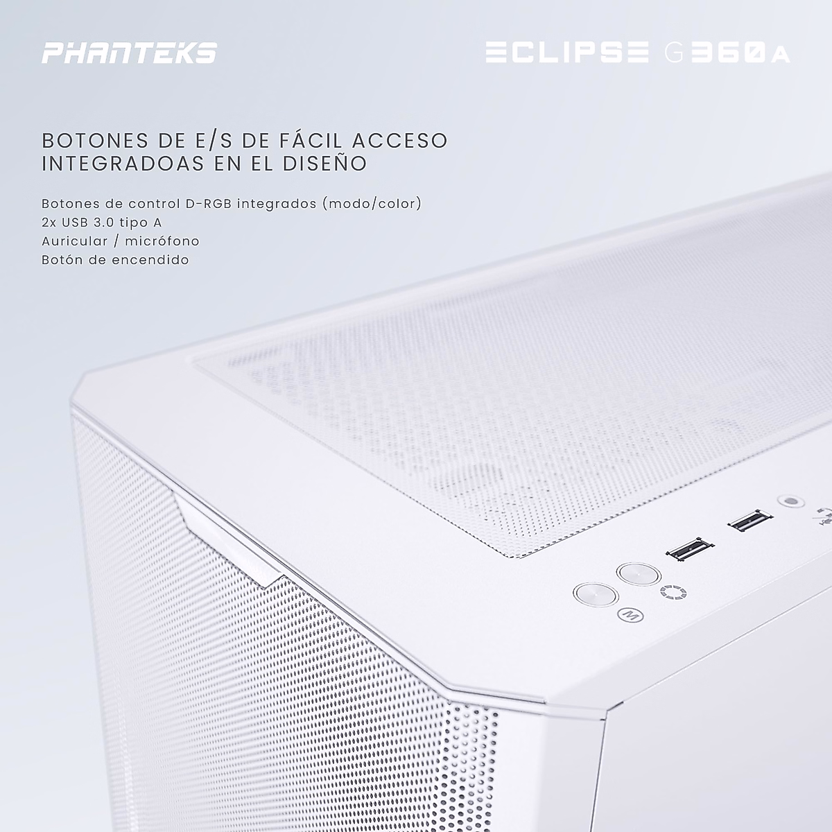 Phanteks (PH-EC360ATG_DMW02) Eclipse G360A Ultra-fine Performance Mesh, Mid-Tower Gaming case, Tempered Glass, Digital-RGB Lighting, White