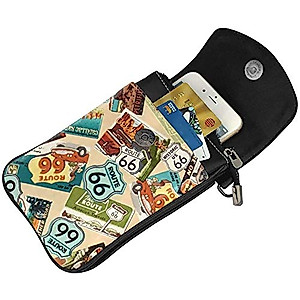 American Map California Route 66 Vintage Women Soft PU Leather Cellphone Purse Wallet Handbag Small Crossbody Shoulder Bag