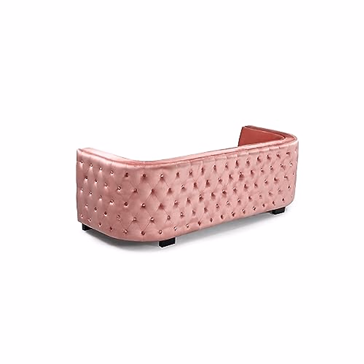 Iconic Home Saratov Sofa Velvet Upholstered Button Tufted Curved Shelter Arm Design Espresso Finished Wood Legs Modern Transitional Blush