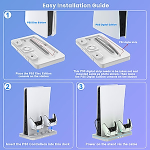 CODOGOY Upgraded PS5 Cooling Stand with Controller Charger, Cooling Station for PS5 Disc & Digital Editions, 2 Levels Adjustable Fans Speed, PS5 Charging Docking Station with 3 USB Ports (White)