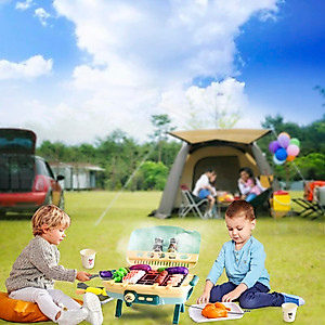 ChuburD Play Food Kids Kitchen Playset, Play Kitchen Toy Grill, Kids bbq Grill Playset, Pretend Play Cooking with Smoke, Sound and Light, for Toddlers for Kids 3 and up