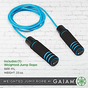 Gaiam Weighted Jump Rope for Men and Women - 1lb Heavy Foam Handles Set - Adjustable Exercise Rope Length for Fitness and Training - Helps Burn Calories and Improve Stamina (1-Pound Set)