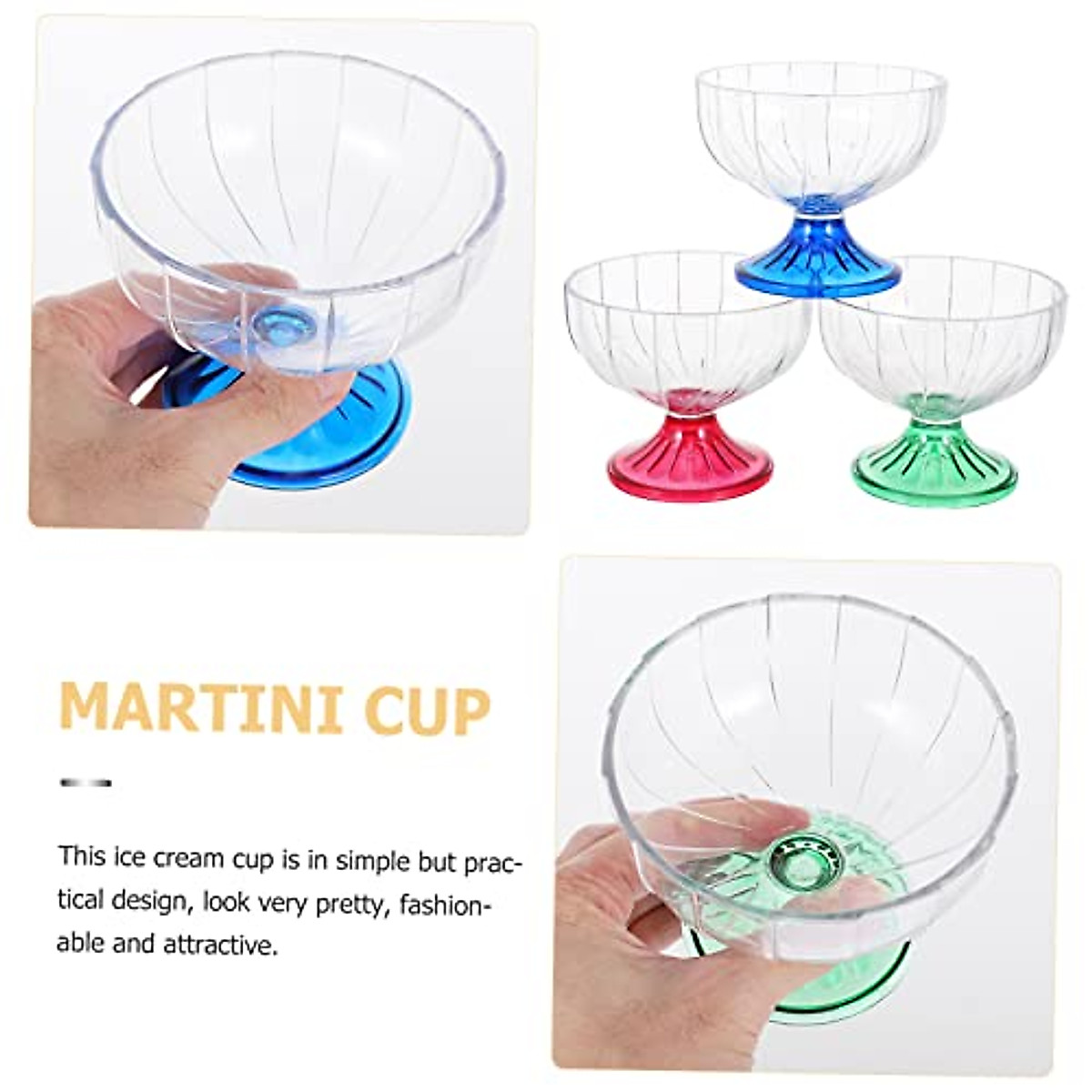 KOMBIUDA 3pcs Ice Cream Cup Mini Baking Cups Dessert Bowls Disposable Glass Trifle Bowl Cupcake Containers Footed Martini Glass Ice Cream Cups Juice Cup Party Drinking Cup Smoothie Cup Rum