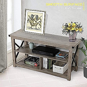 JAXPETY 47" Rustic TV Stand Wood Sofa Table Industrial Entertainment Center 3-Tier TV Console for Living Room, Bedroom, Entryway/Hallway, Gray