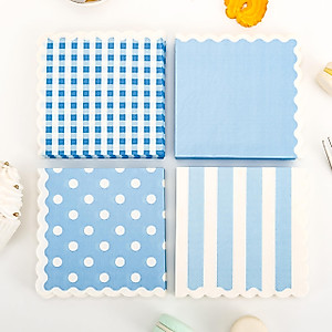 Crisky 100 Pcs Wavy Scalloped Blue Cocktail Napkins for Wedding, Engagement, Baby Shower, Birthday, Tea Party, Anniversary Party Decoration, 3-Ply (5x5)