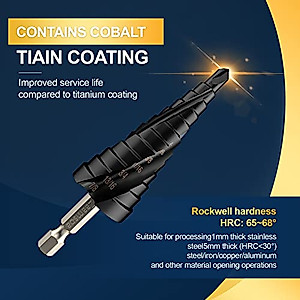 Zaamsoa M35 Step Drill Bit, 3/16”-7/8" Impact Ready Three Spiral Flute Unibit Step Bit, 1/4" Hex Shank Co Drill Bit for Metal, Wood, Multiple Hole Drilling Cone Drill Bits