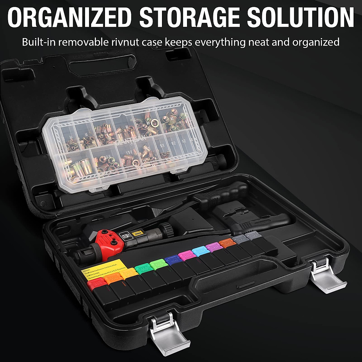 Rivet Nut Tool, GIANTISAN 16-Inch Rivnut Tool Kit with 12 Metric and SAE Mandrels, 176Pcs Rivet nut Assortment Kit, and Rugged Carrying Case