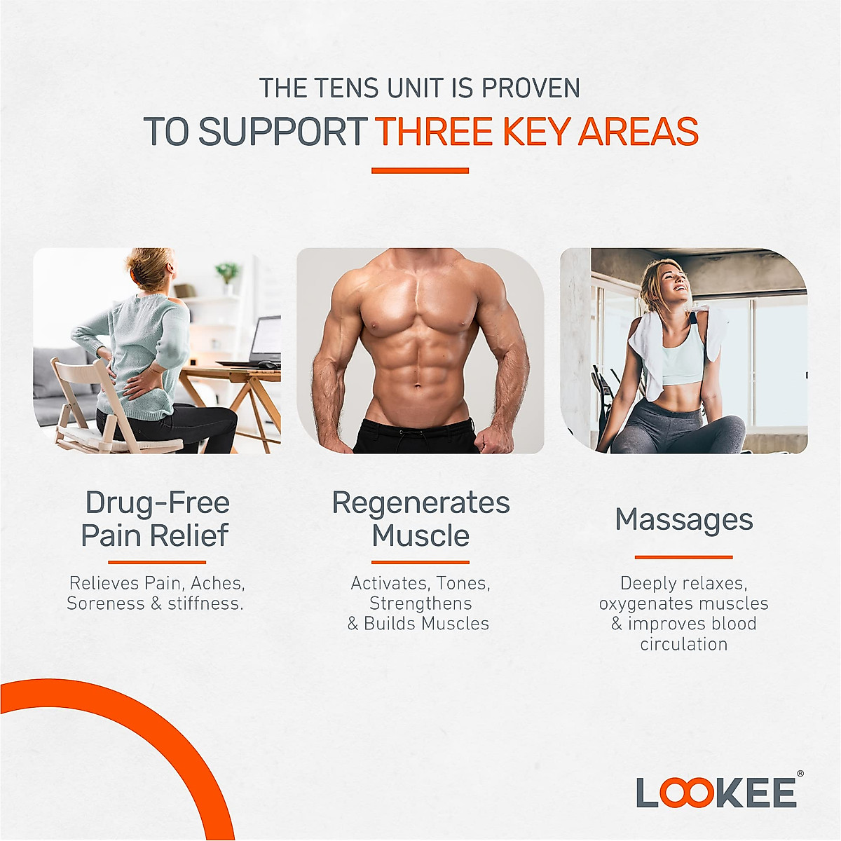 LOOKEE 4-Channel TENS Unit Muscle Stimulator for Pain Relief Therapy - Premium LED EMS Muscle Stimulator with 36 Mode & 40 Intensity Levels - Rechargeable TENS Machine FSA/HSA Eligible